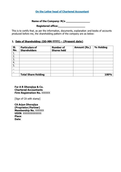 Get Shareholding Pattern Certificate By Ca With Udin