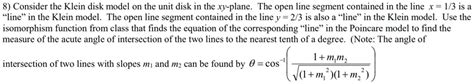 Solved Consider The Klein Disk Model On The Unit Disk In The Xy Plane