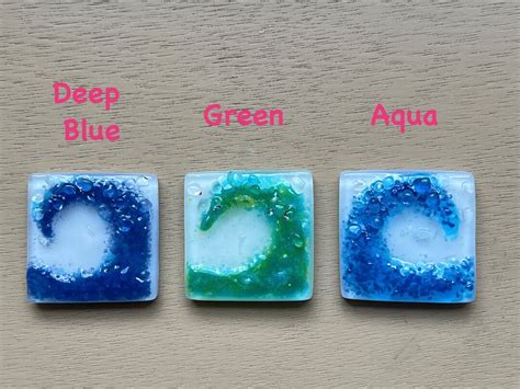 Fused Glass Cabinet Door Drawer Knob Ocean Wave 1 12 Square Handmade On Brushed Nickel