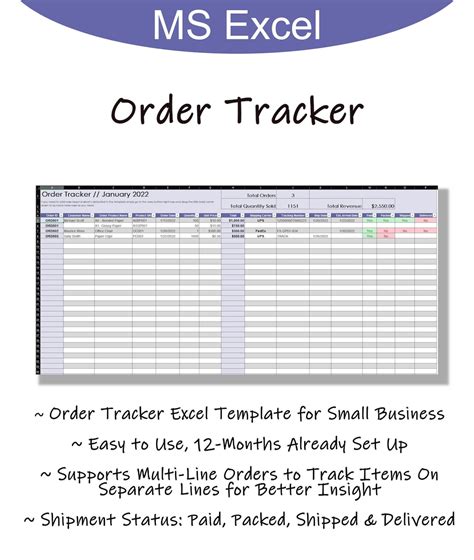 Simple Order Tracker Template Ms Excel Spreadsheet Digital Download