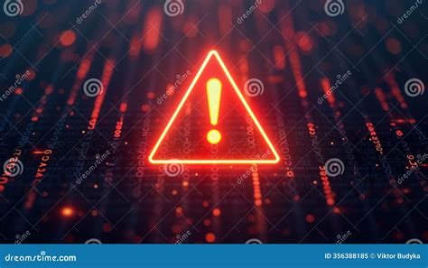 Glowing Red Alert Triangle Warns Of Tech Danger Binary Code Glows Behind Warning Sign