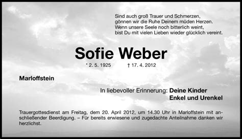 Traueranzeigen Von Sofie Weber Trauer Nn De