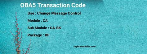 OBA5 SAP Tcode For Change Message Control