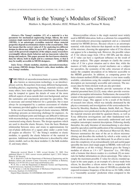 What Is The Youngs Modulus Of Silicon Docslib