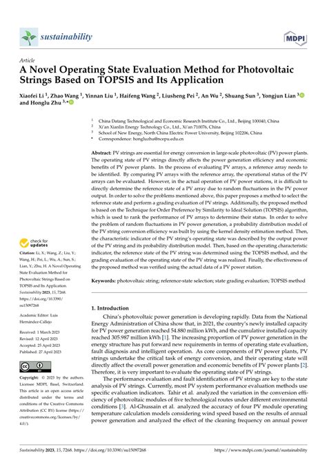 Pdf A Novel Operating State Evaluation Method For Photovoltaic Strings Based On Topsis And Its