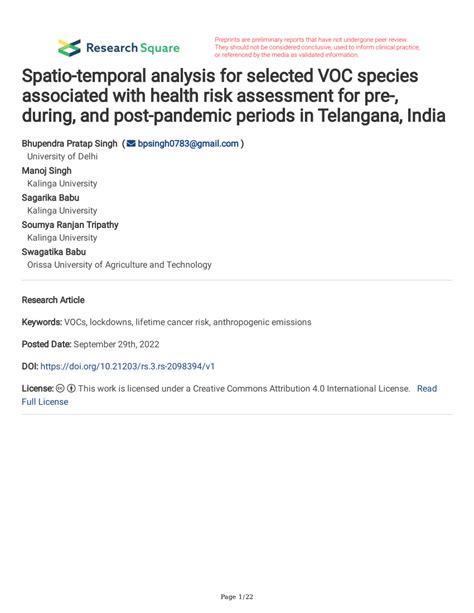 Pdf Spatio Temporal Analysis For Selected Voc Species Associated With