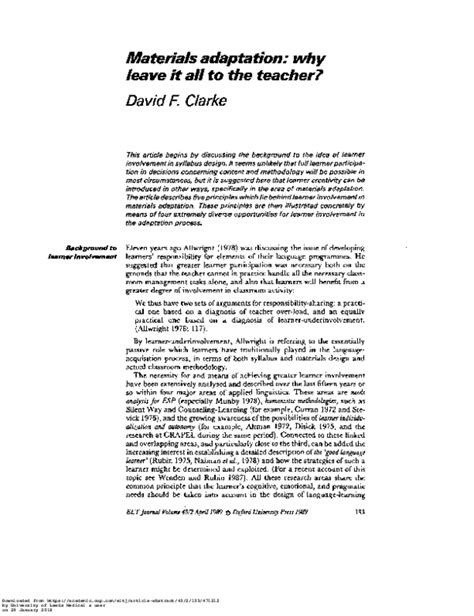 Pdf Materials Adaptation Why Leave It All To The Teacher