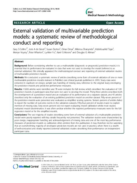 Pdf External Validation Of Multivariable Prediction Models A Systematic Review Of
