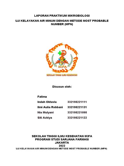 Uji Kelayakan Air Minum Dengan Metode Most Probable Number Mpn Pdf