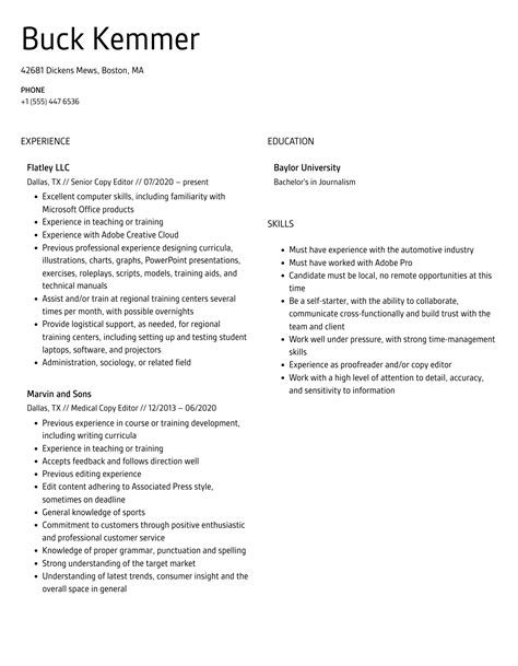 Copy Editor Resume Samples Velvet Jobs