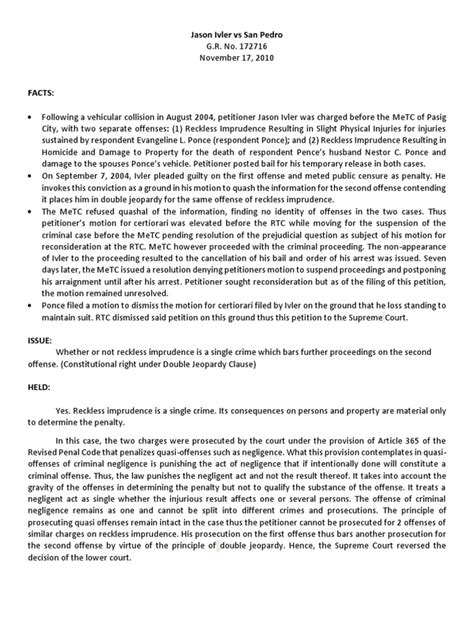 Jason Ivler Vs San Pedro Pdf Double Jeopardy Crime And Violence