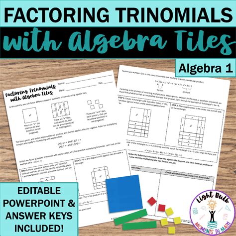 Factoring Quadratic Trinomials Activity With Algebra Tiles A 1 And A 1 Light Bulb Moments In