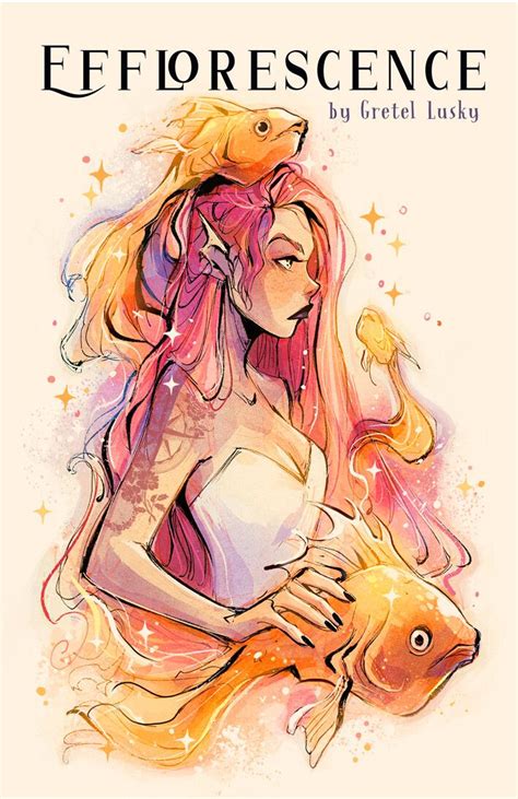 A Drawing Of A Woman With Pink Hair Holding A Fish In Her Hand And