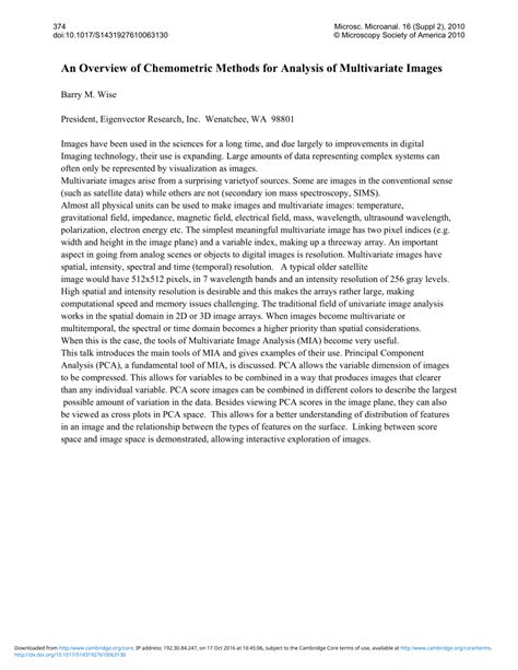 PDF An Overview Of Chemometric Methods For Analysis Of Multivariate Images