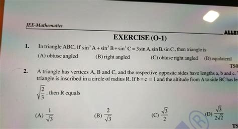 a triangle has vertices a b and c and the respective opposite sides hav