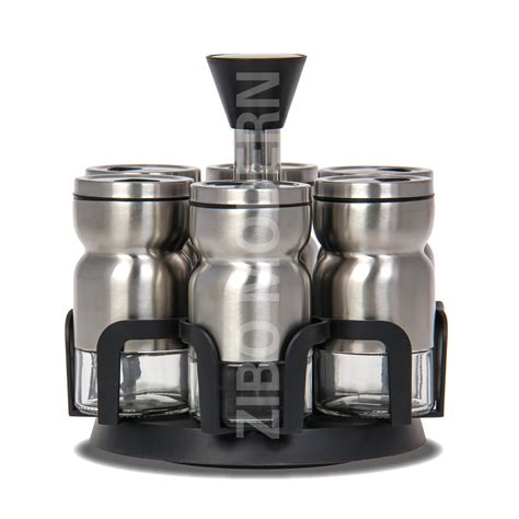 Stainless Steel Glass 6 Jar Revolving Spice Storage Jar Rack