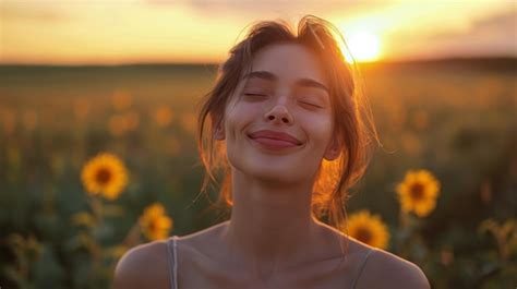 Premium Photo Woman Standing Eyes Closed In Field