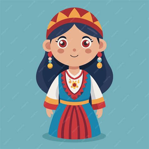 Cute Cartoon Girl Wearing Traditional Dress Premium Ai Generated Vector