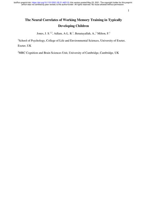 Pdf The Neural Correlates Of Working Memory Training In Typically