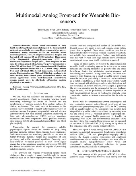 Pdf Multimodal Analog Front End For Wearable Bio Sensors