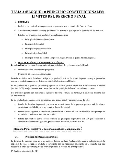 TEMA 2 Bloque 1 Resumenes De La Asignatura Derecho Penal Parte