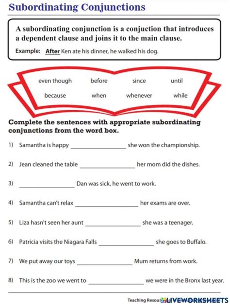 Subordinating Conjunction Online Exercise For Live Worksheets