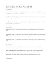 Questions Excel Project Docx Quiz For Data Set Excel Project Question What