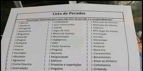 Lista De Pecados Para Confissão BRAINCP
