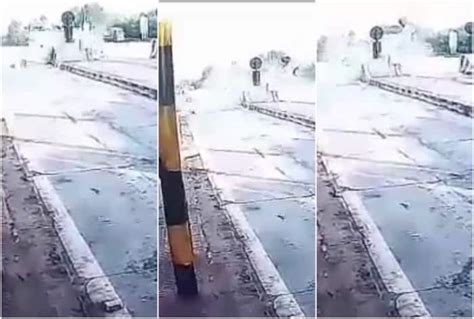 On Camera Speeding Car Crashes Into Divider At Toll Plaza In Ups