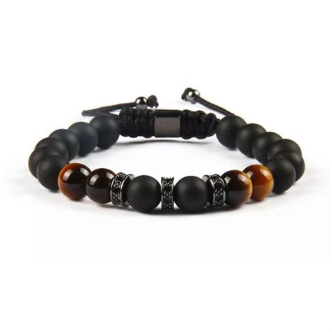 Pulsera De Cuentas De Piedra De Ojo De Tigre De Ónix Negro Para Hombres