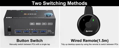 Kceve Kvm Switch 3 Monitors 2 Computers 8k 60hz 4k 144hz Hdmi 2 Displayport Kvm Switch Triple