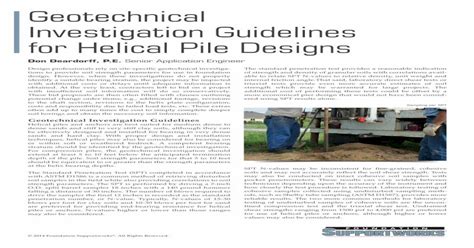 Pdf Geotechnical Investigation Guidelines For Helical Pile