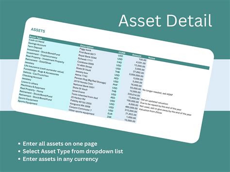 Net Worth Spreadsheet For Excel Etsy