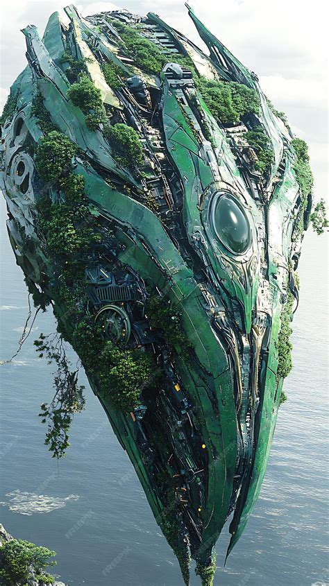 Alien Ship Overgrown With Vegetation Futuristic Concept Art Premium Ai Generated Image