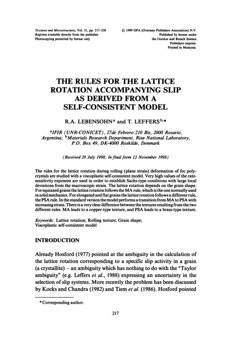 Pdf The Rules For The Lattice Rotation Accompanying Slip As Derived