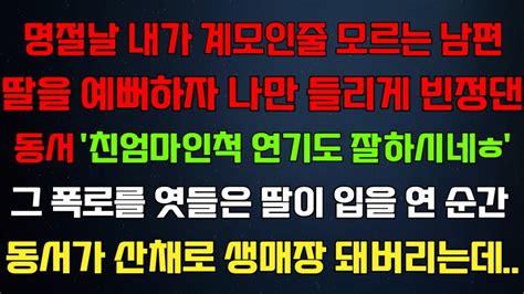 반전 신청사연 명절날 남편딸을 챙겨주자 빈정댄 동서친엄마인척 연기도 잘하시네순간 엿들은 딸이 입을열자 동서가 나락으로 떨어지는데라디오드라마사연실화사연의 품격