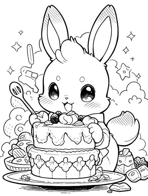 Coloring Page A Rabbit With A Cake In 2024 Coloring Pages Coloring