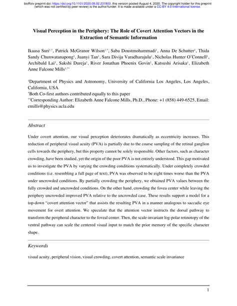 Pdf Visual Perception In The Periphery The Role Of Covert Attention Vectors In The Extraction