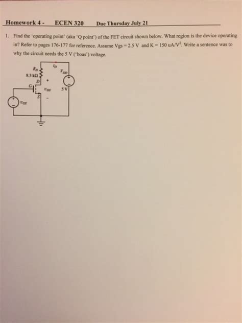 Solved Find The Operating Point Aka Q Point Of The FET Chegg Com