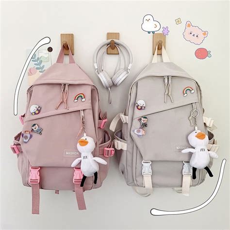 Mochila Kawaii De Nailon Para Mujer Morral Impermeable A La Moda Para