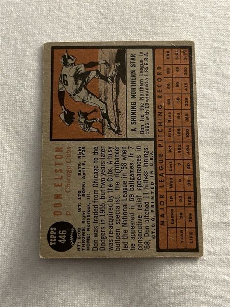 1962 Topps 446 Don Elston For Sale Online Ebay