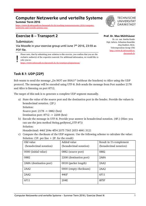 Exercise 08 Solution Computer Netzwerke Und Verteilte Systeme Summer Term 2016 Exercise