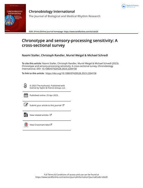 Pdf Chronotype And Sensory Processing Sensitivity A Cross Sectional