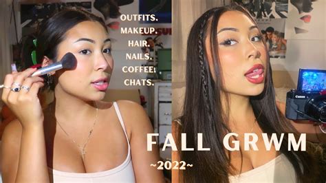 FALL GRWM! makeup, outfits, nails, + lets chat ♡ - YouTube
