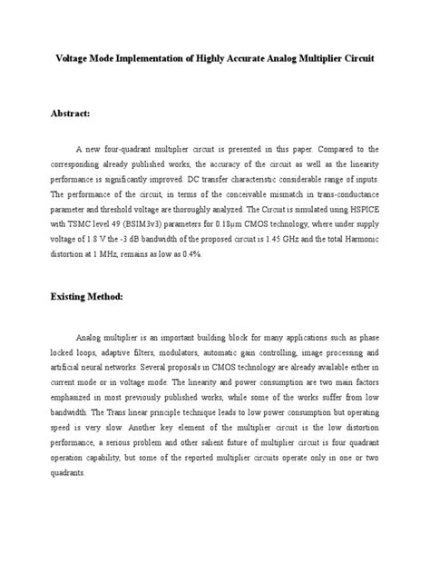 1voltage Mode Implementation Of Highly Accurate Analog Multiplier