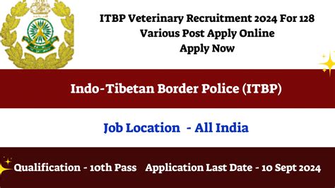 Itbp Veterinary Recruitment 2024 For 128 Various Post Apply Online