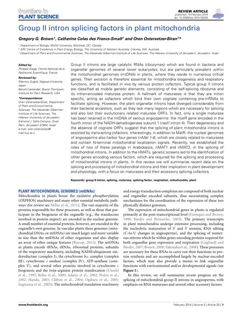 PDF Group II Intron Splicing Factors In Plant Mitochondria