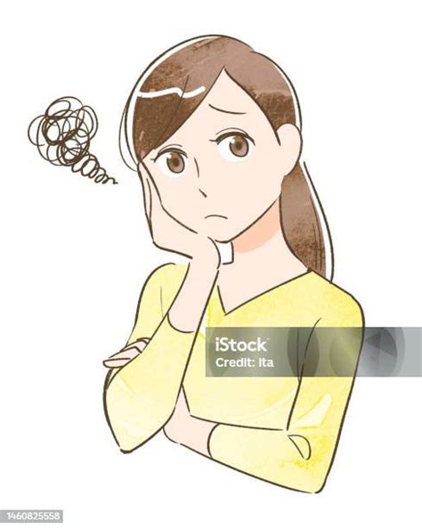 걱정 혼란스러운 여자의 일러스트 소재 수채화 버전 걱정하는에 대한 스톡 벡터 아트 및 기타 이미지 걱정하는 계획 귀여운