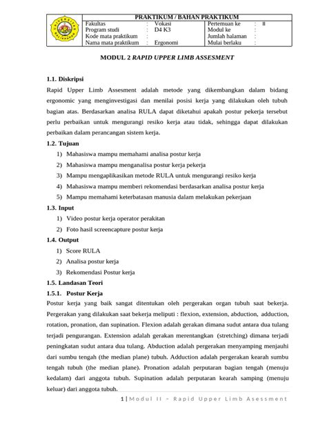 Modul Ii Rapid Upper Limb Asessment Pdf Komputer Teknologi And Rekayasa