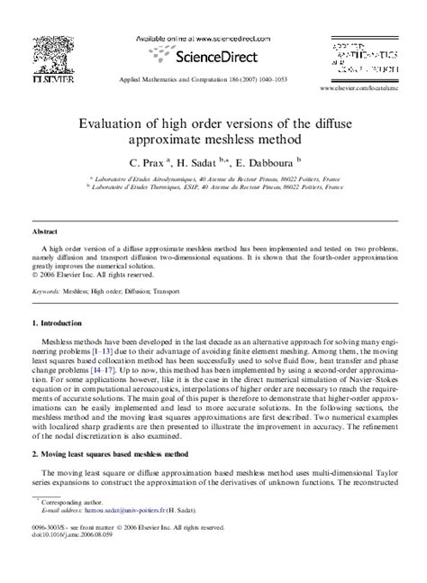 Pdf Evaluation Of High Order Versions Of The Diffuse Approximate Meshless Method